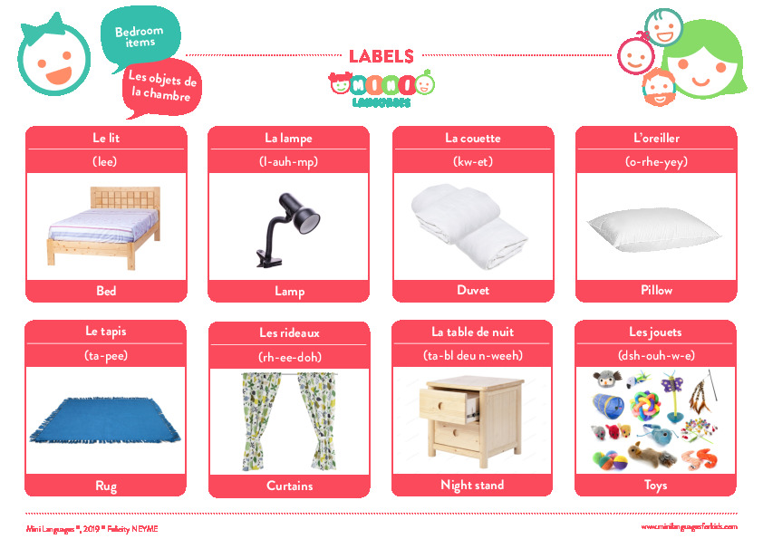 Printable Labels - Bedroom - Mini Languages